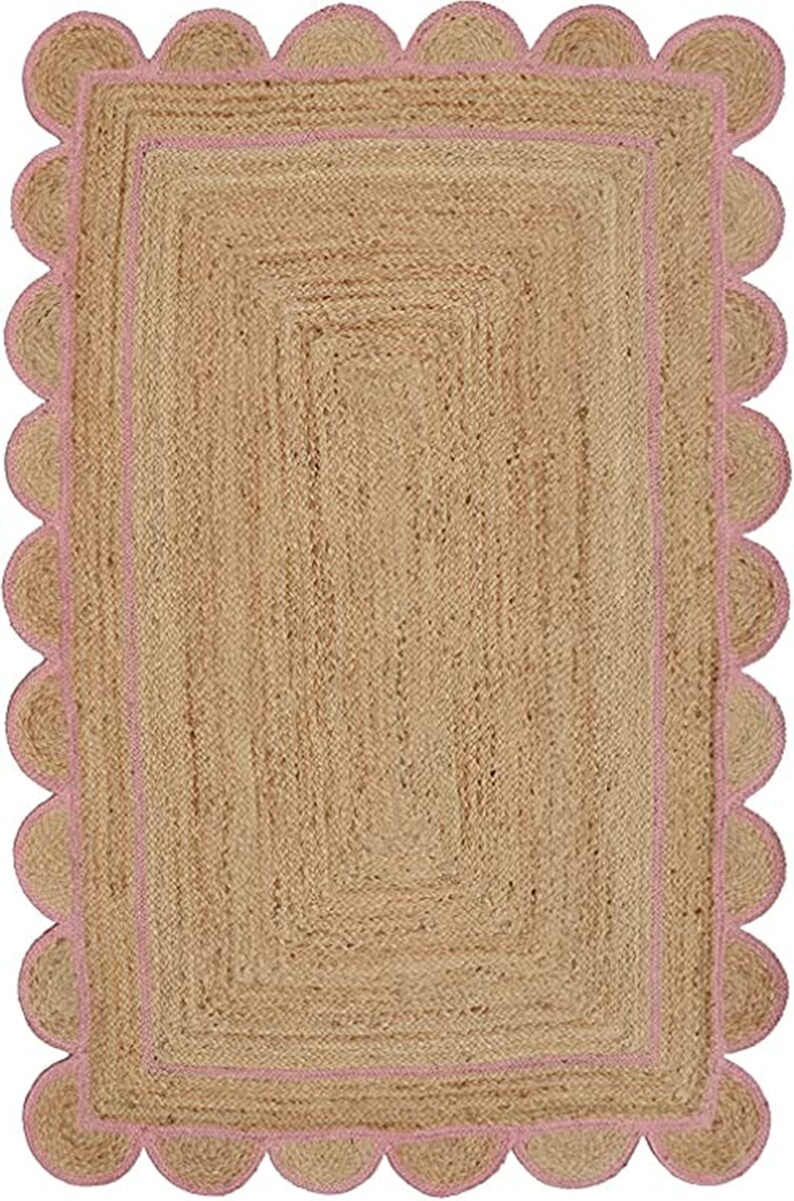 Natural Jute Rug Pink Blue Green Jute Braided Rug Scalloped - Etsy