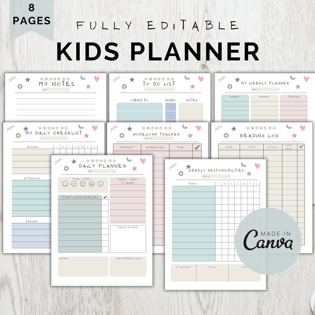 Editable Kids Planner Homeschool Planner for Kids Kids - Etsy