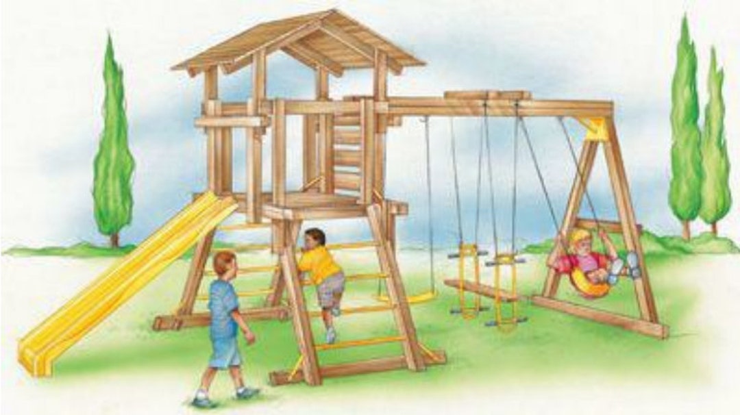 Outdoor Playground Set PLANS DIY Build X Childrens Play Set Slide ...