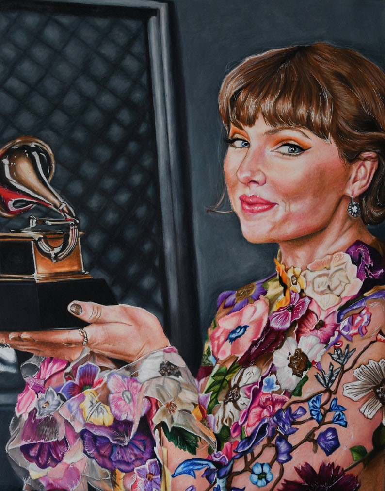 Taylor Swift Drawing Print: Folklore Grammy - Etsy