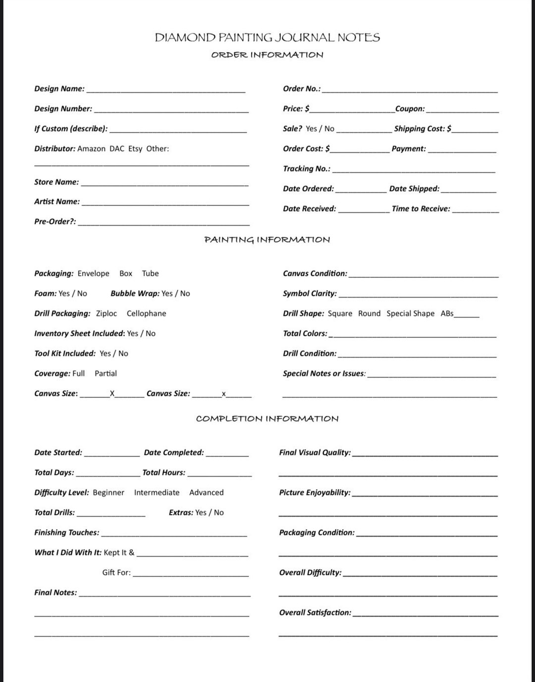 Diamond Painting Log - Etsy