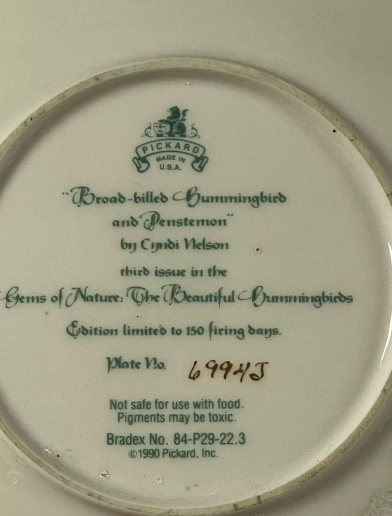Vintage 1990 Pickard Gems of Nature Broad-billed Hummingbird Cyndi ...
