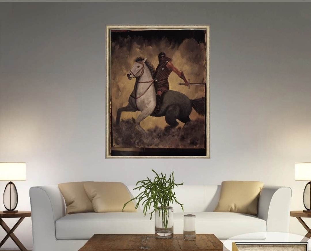 Warrior, Defender on a Horse, Soldier, Home Gift Acrylic ART Canvas ...