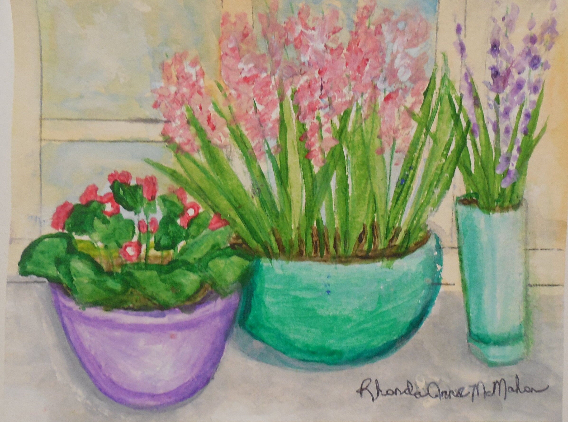 Watercolor Painting Flower Pot