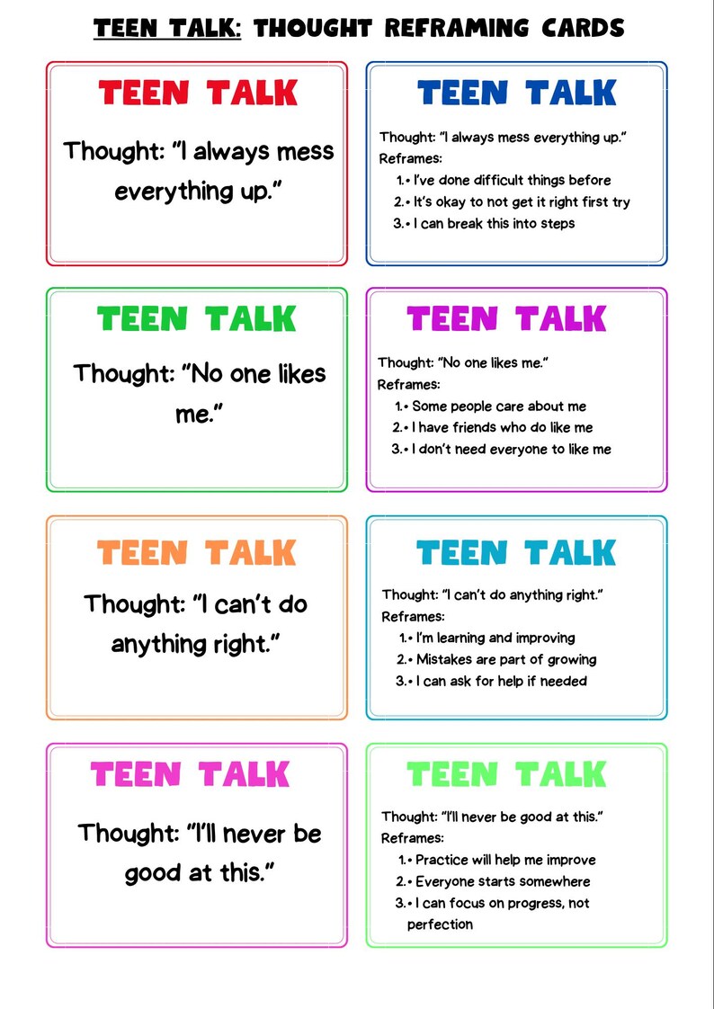Teen Reframe Cards | Thought Challenges Cards - Etsy