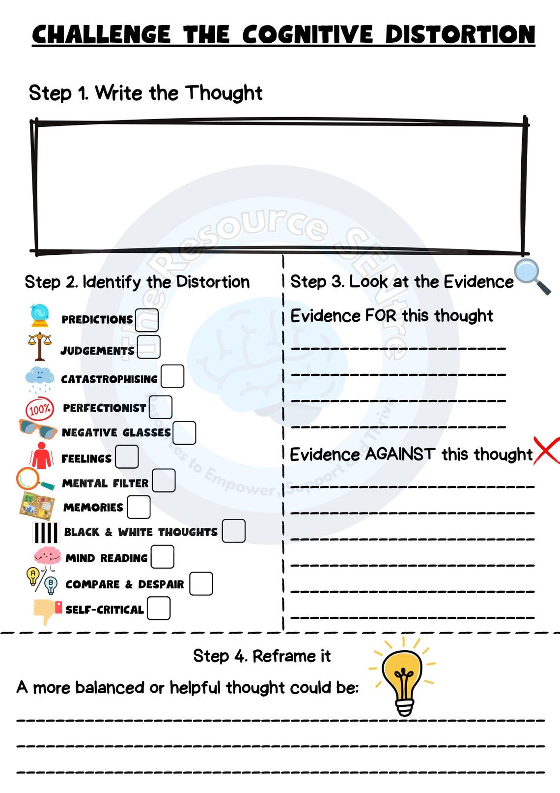 Unhelpful Thinking Styles Worksheet | Cognitive Distortions Worksheets ...
