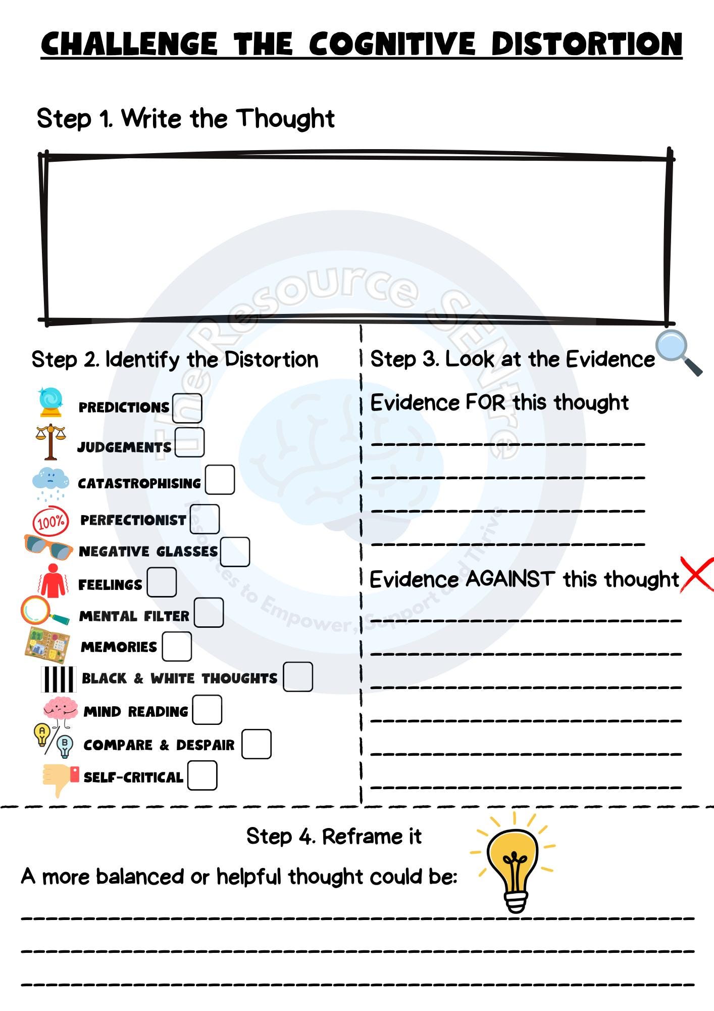 Unhelpful Thinking Styles Worksheet | Cognitive Distortions Worksheets ...