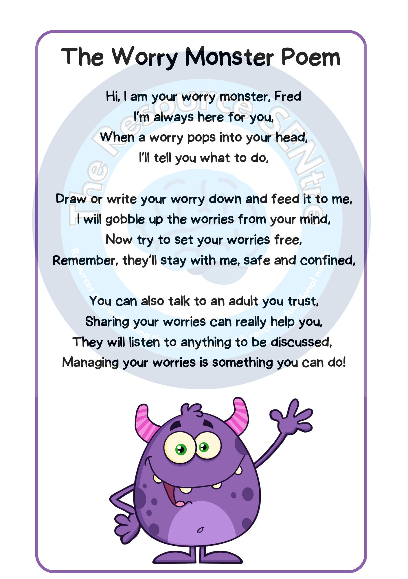 The Worry Monster Poem - Etsy