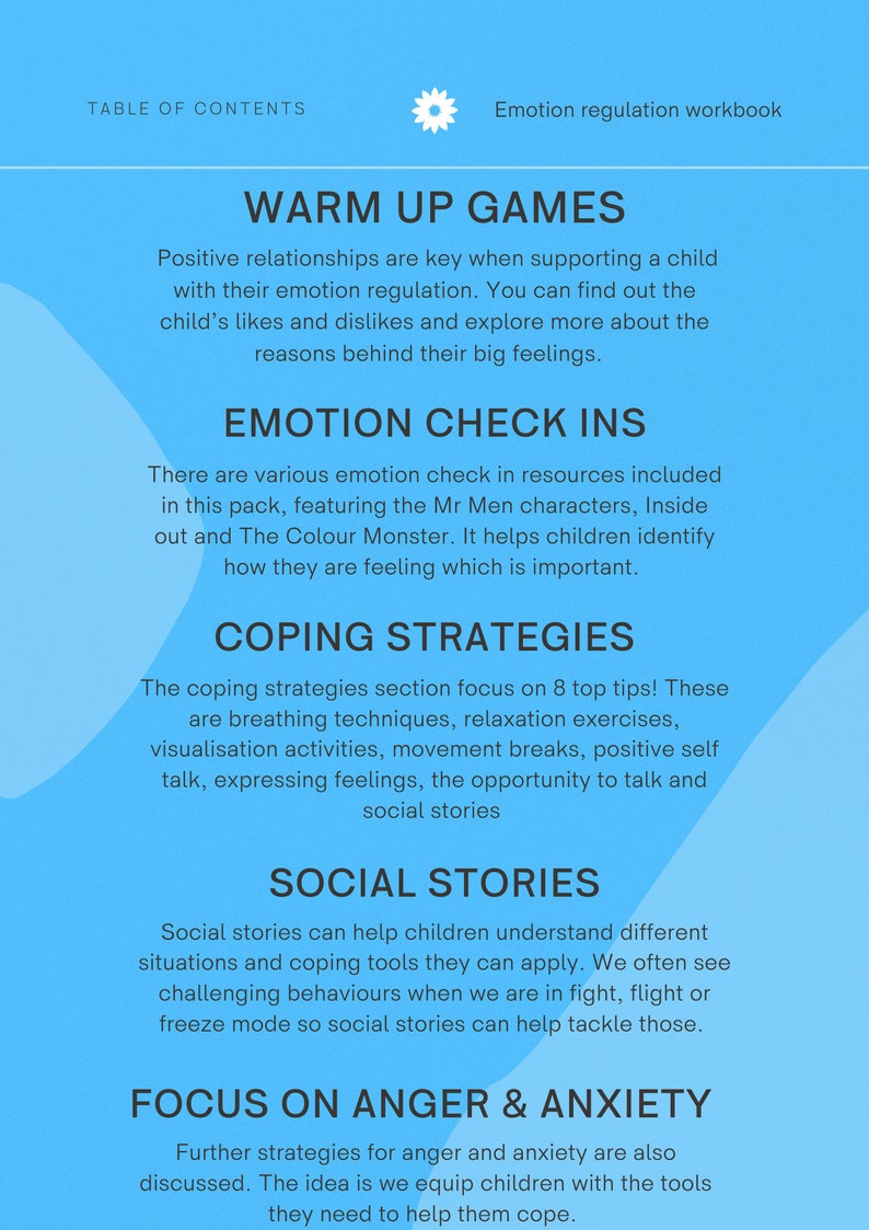 Emotion Regulation Workbook: Coping Strategies for Children - Etsy