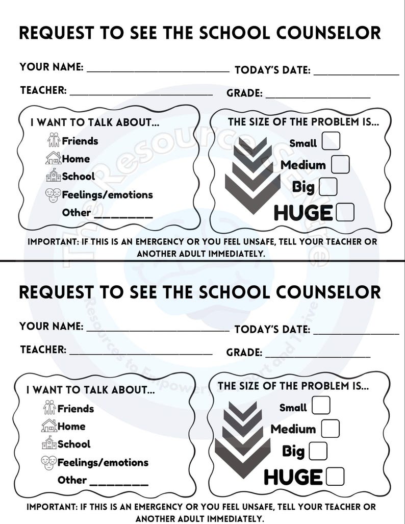 School Counselor Request Form: Printable Student Support Slip (PDF File ...