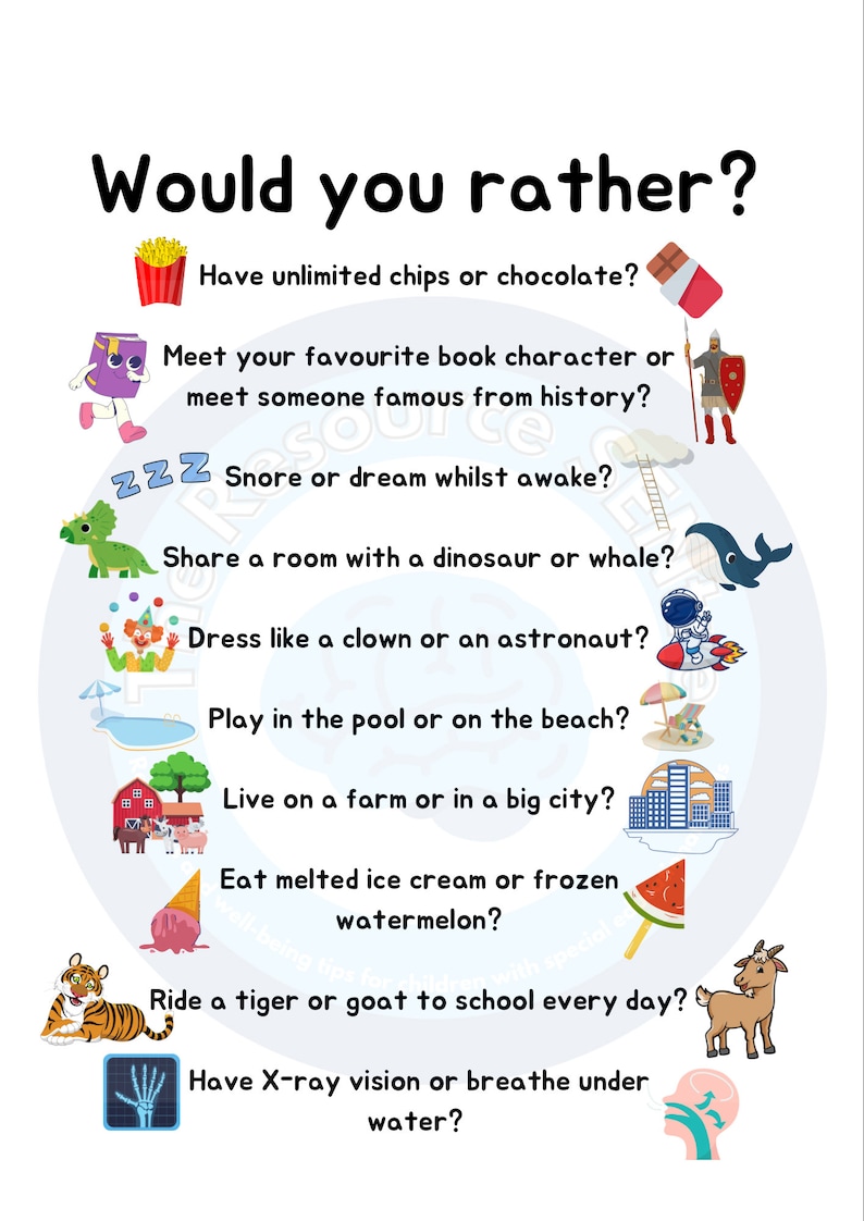 Children's 'would You Rather' Icebreaker Game - Etsy