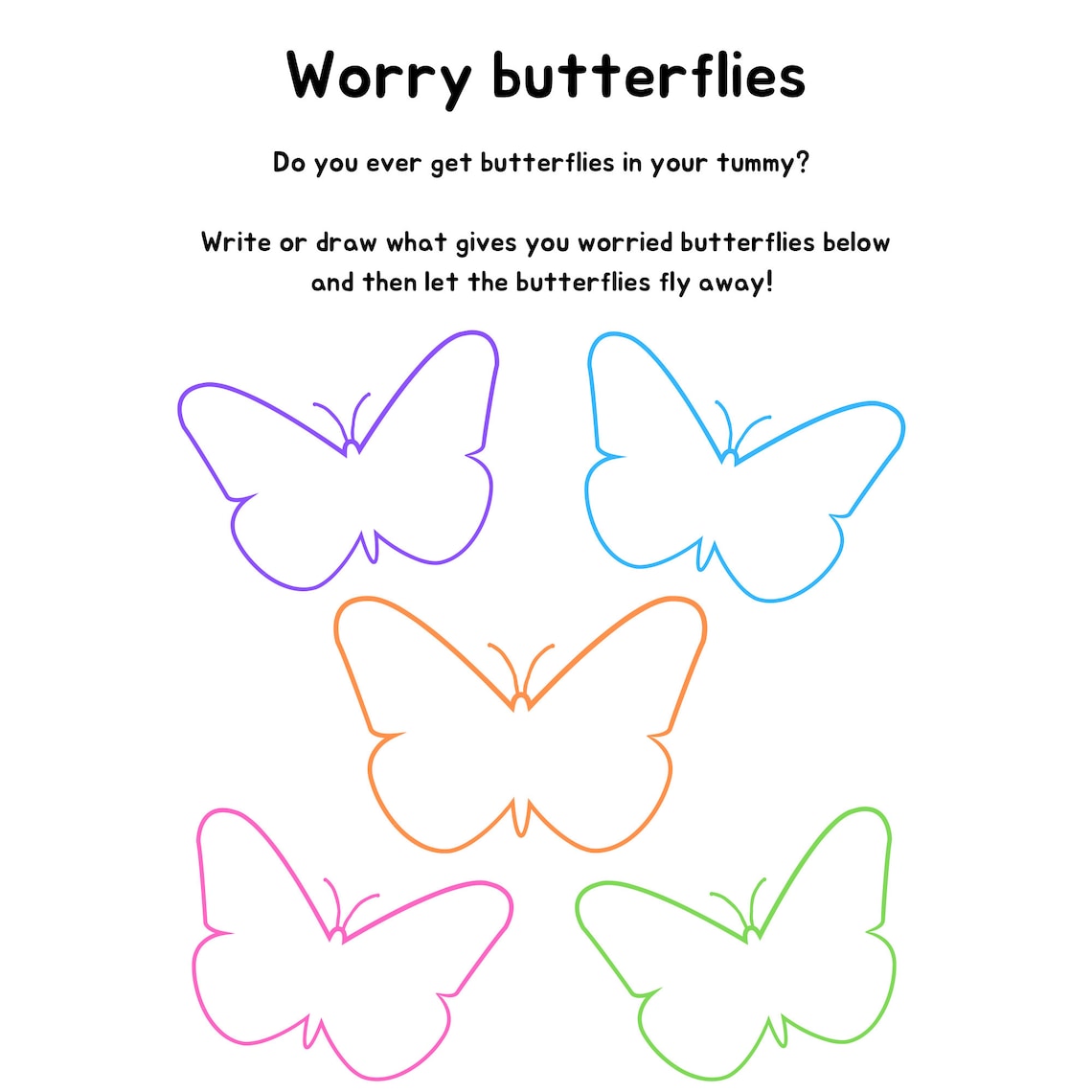 Worry Butterflies Catch Your Worries Worksheet Anxiety Support for ...