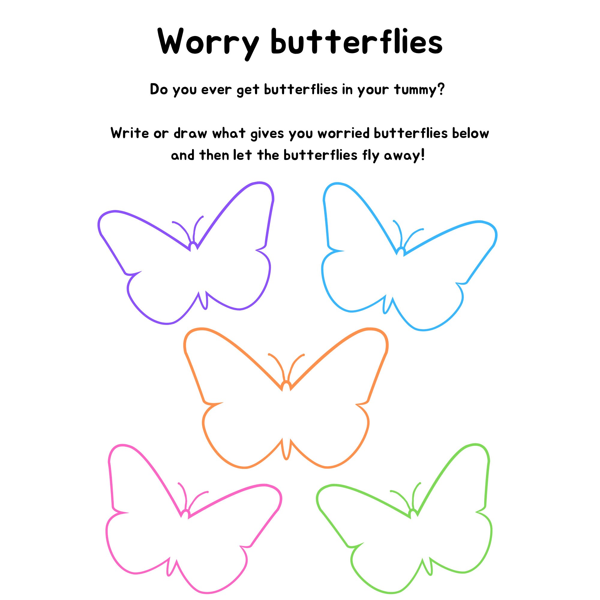 Worry Butterflies Catch Your Worries Worksheet Anxiety Support for ...