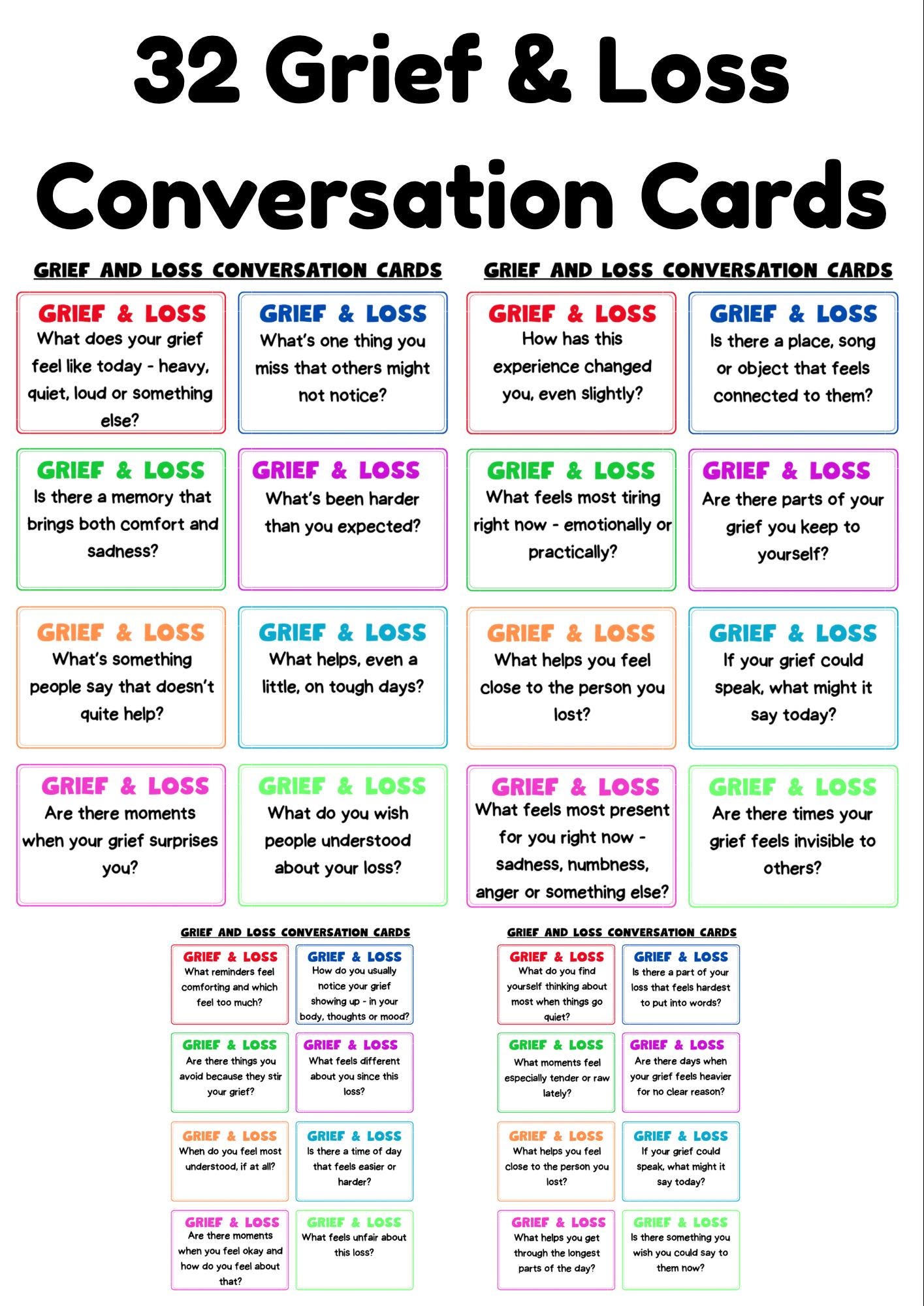 Grief and Loss Conversation Cards | Printable Bereavement Support ...