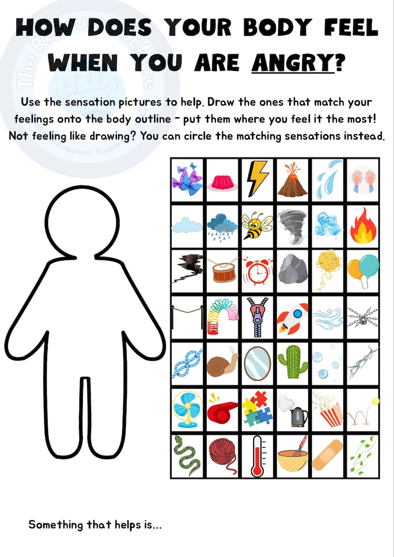 Emotions Physical Feelings Bundle | Body Sensation Check-in Worksheets ...