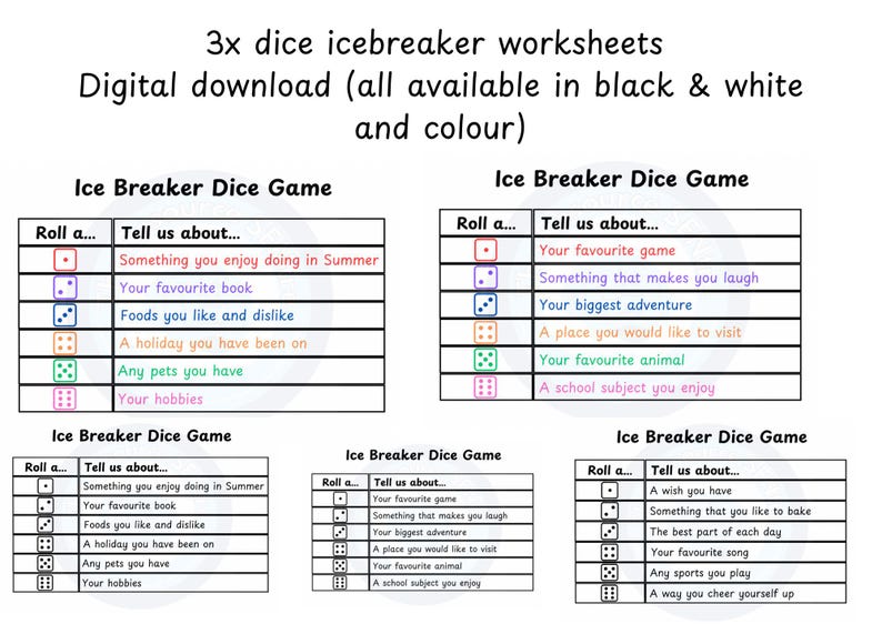 Icebreaker Dice Game: Roll and Tell Questions (digital Download) - Etsy
