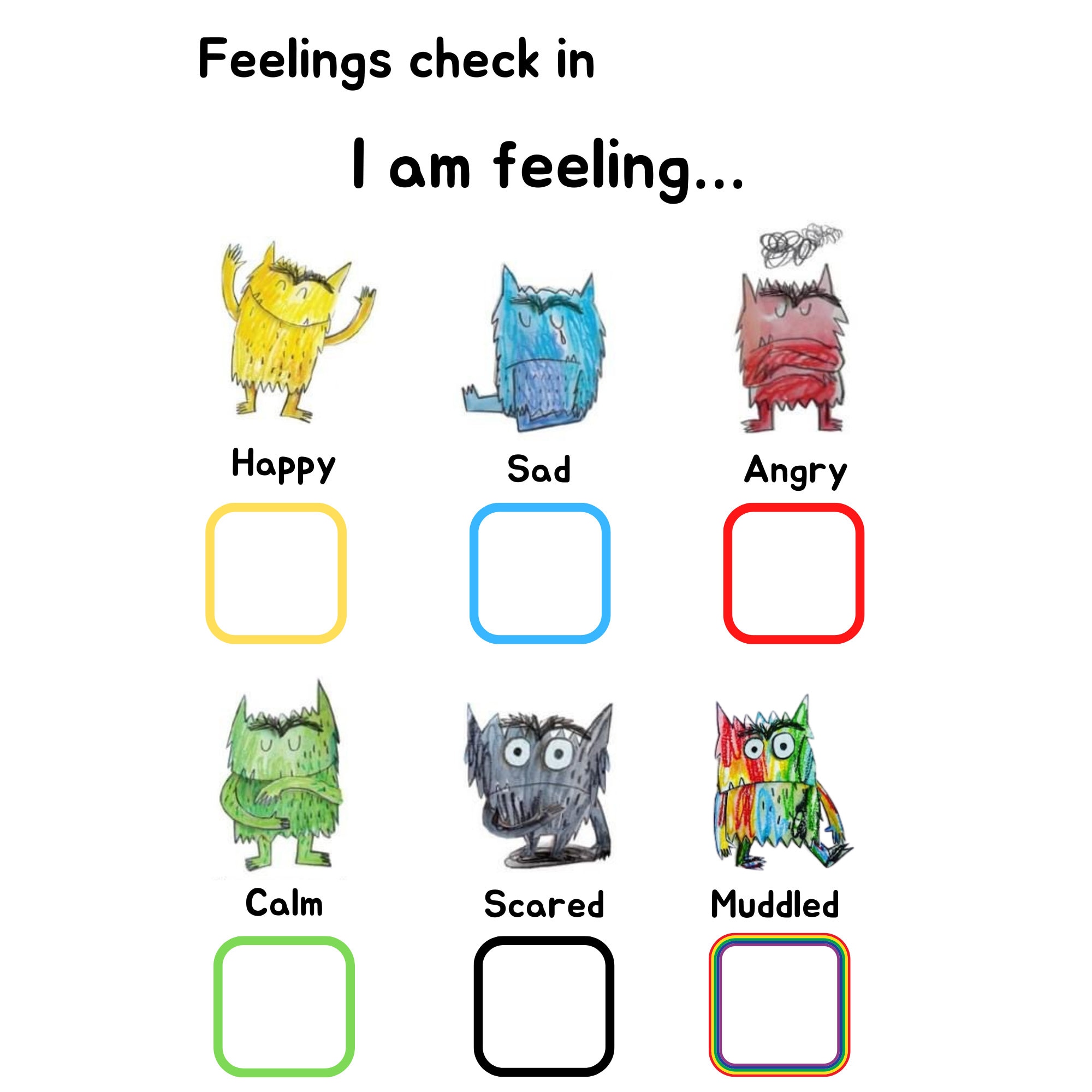 Colour Monster Feelings Check in and Strategies - Etsy