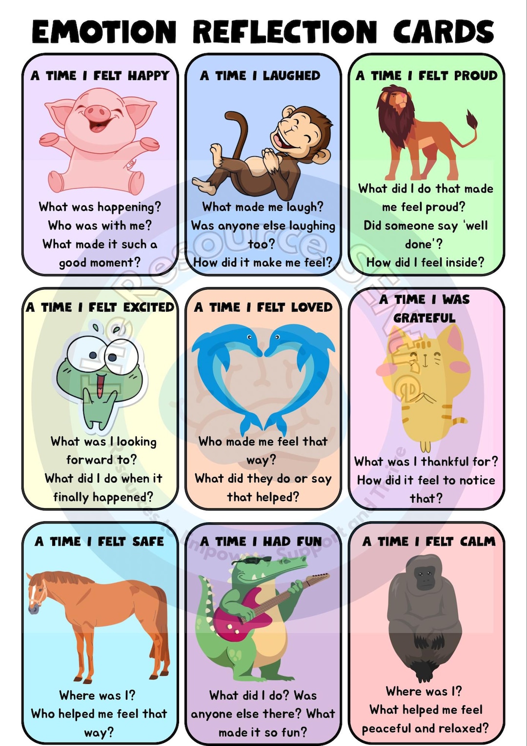 Printable Emotion Reflection Cards for Kids | Positive & Challenging ...