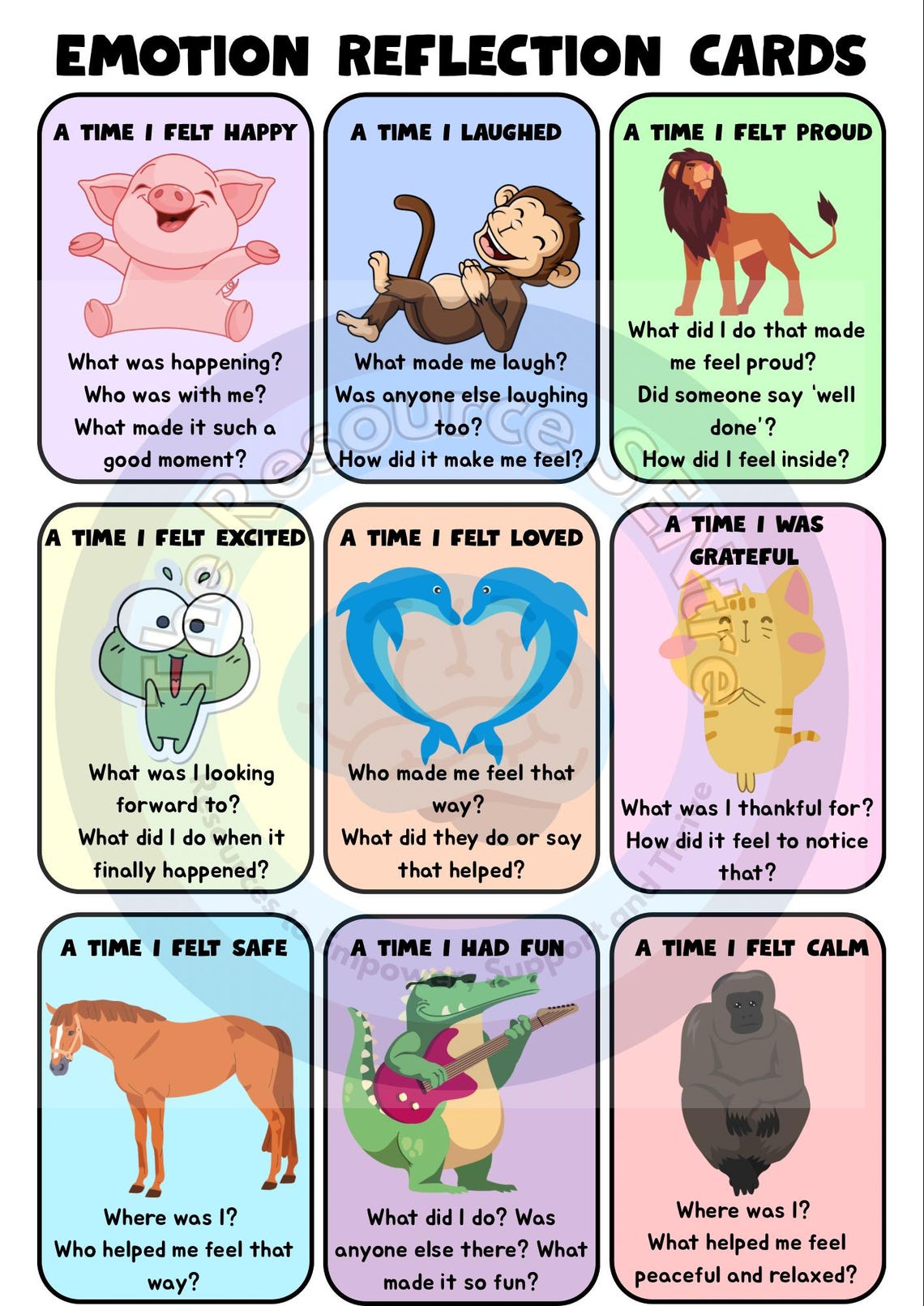 Printable Emotion Reflection Cards for Kids | Positive & Challenging ...