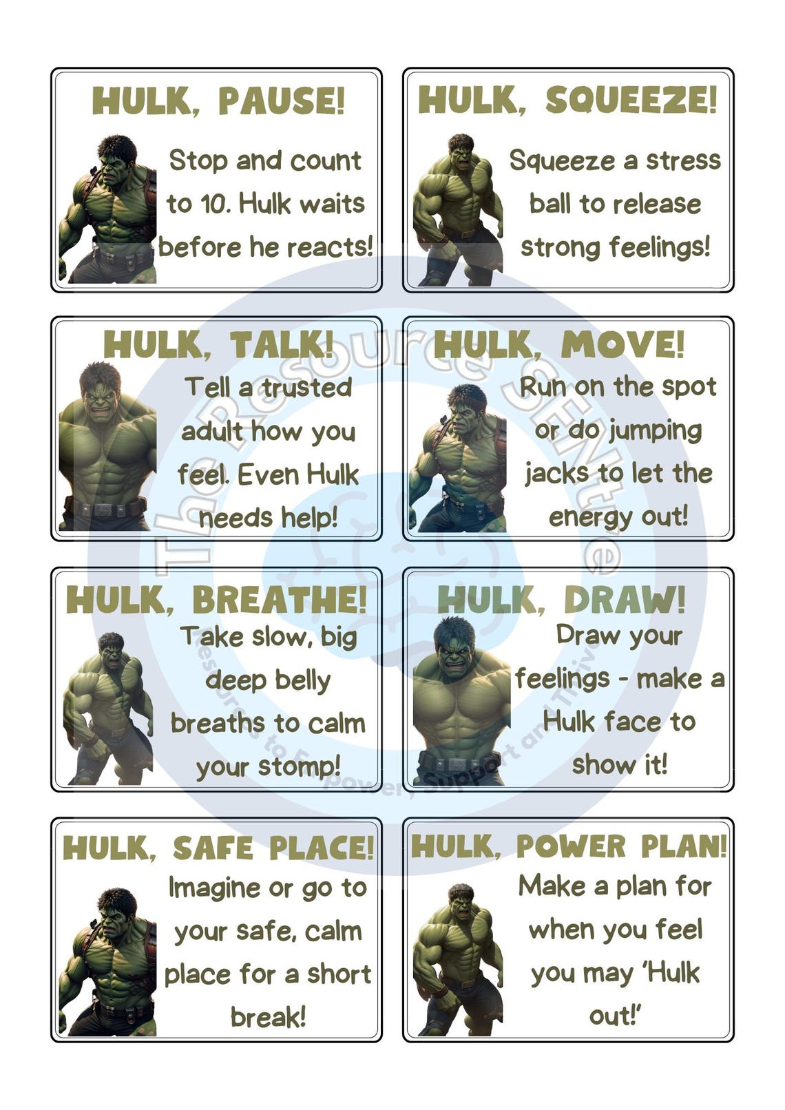Superhero Coping Cards: Hulk Calm Flashcards (digital Download) - Etsy