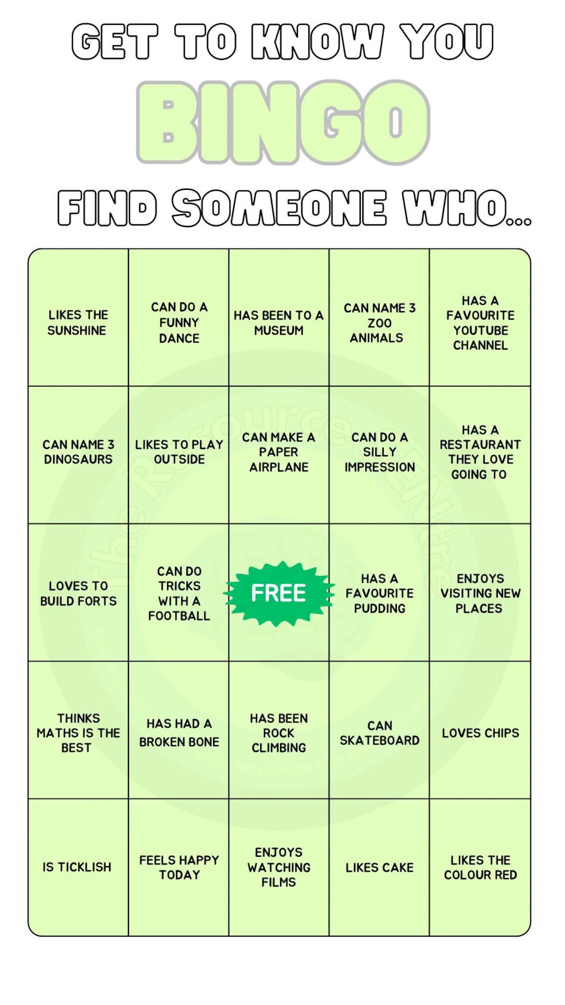 Get to Know You Bingo | Child Icebreaker Questions | Get to Know Each ...