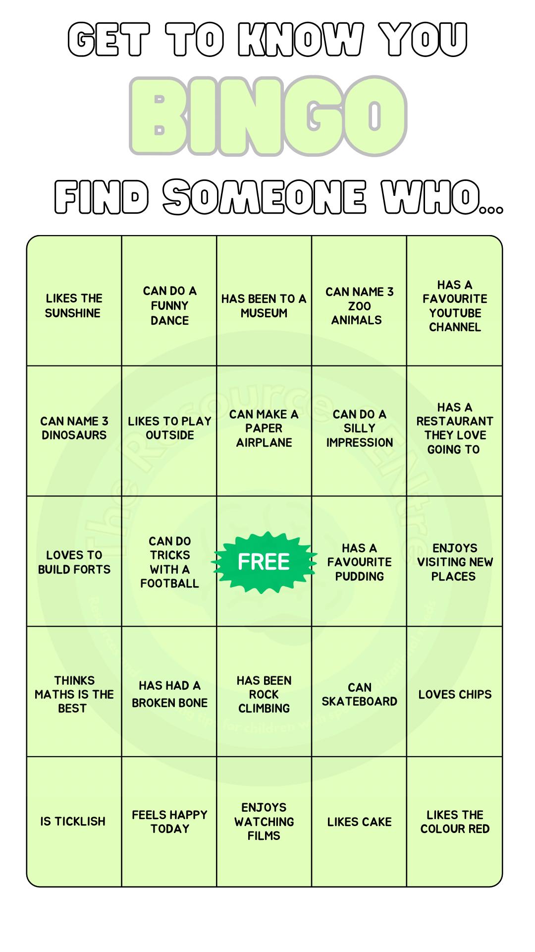 Get to Know You Bingo | Child Icebreaker Questions | Get to Know Each ...