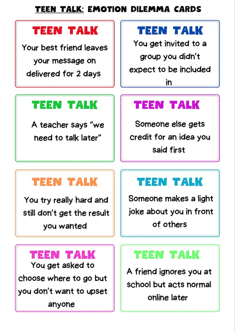 Emotion Dilemma Cards for Teens | Therapy Conversation Starters - Etsy