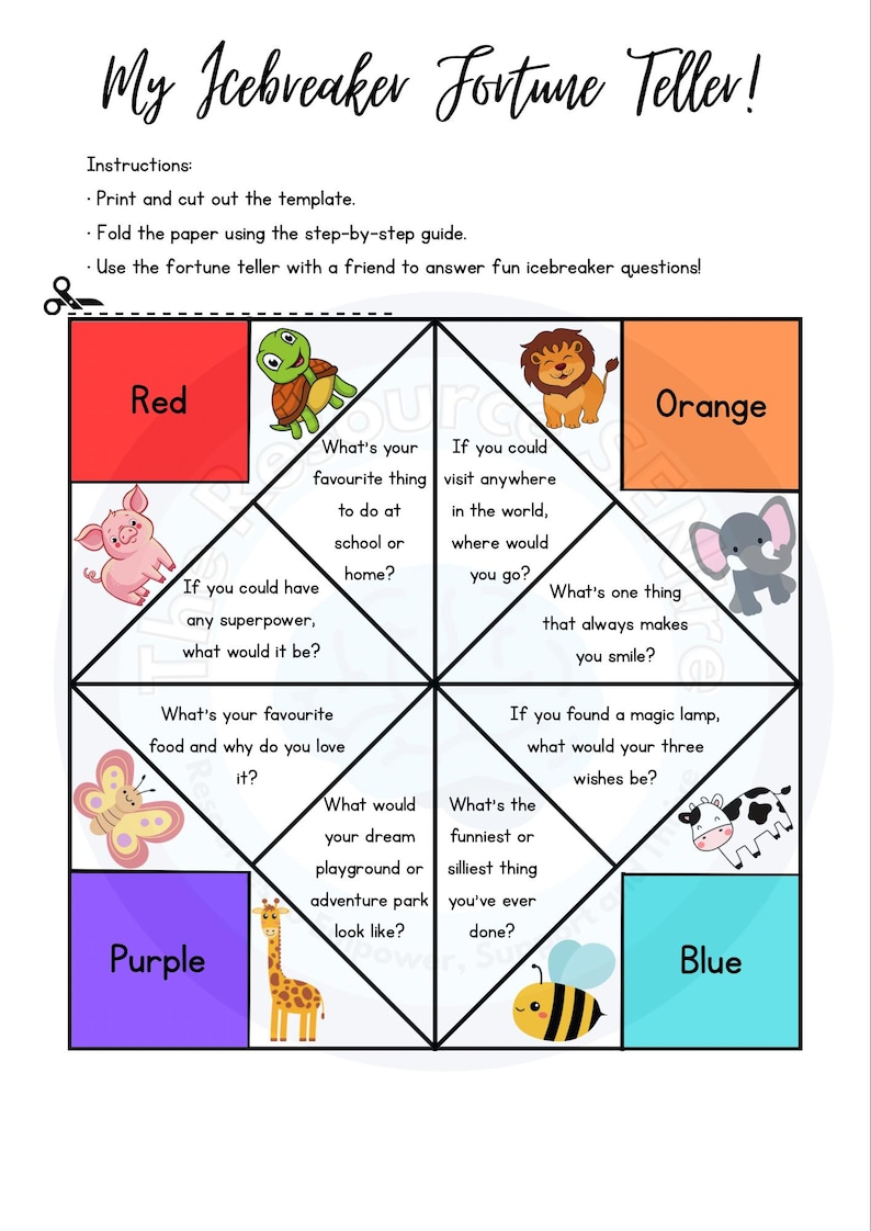 Icebreaker Fortune Teller | Cootie Catcher | All About Me Activity ...