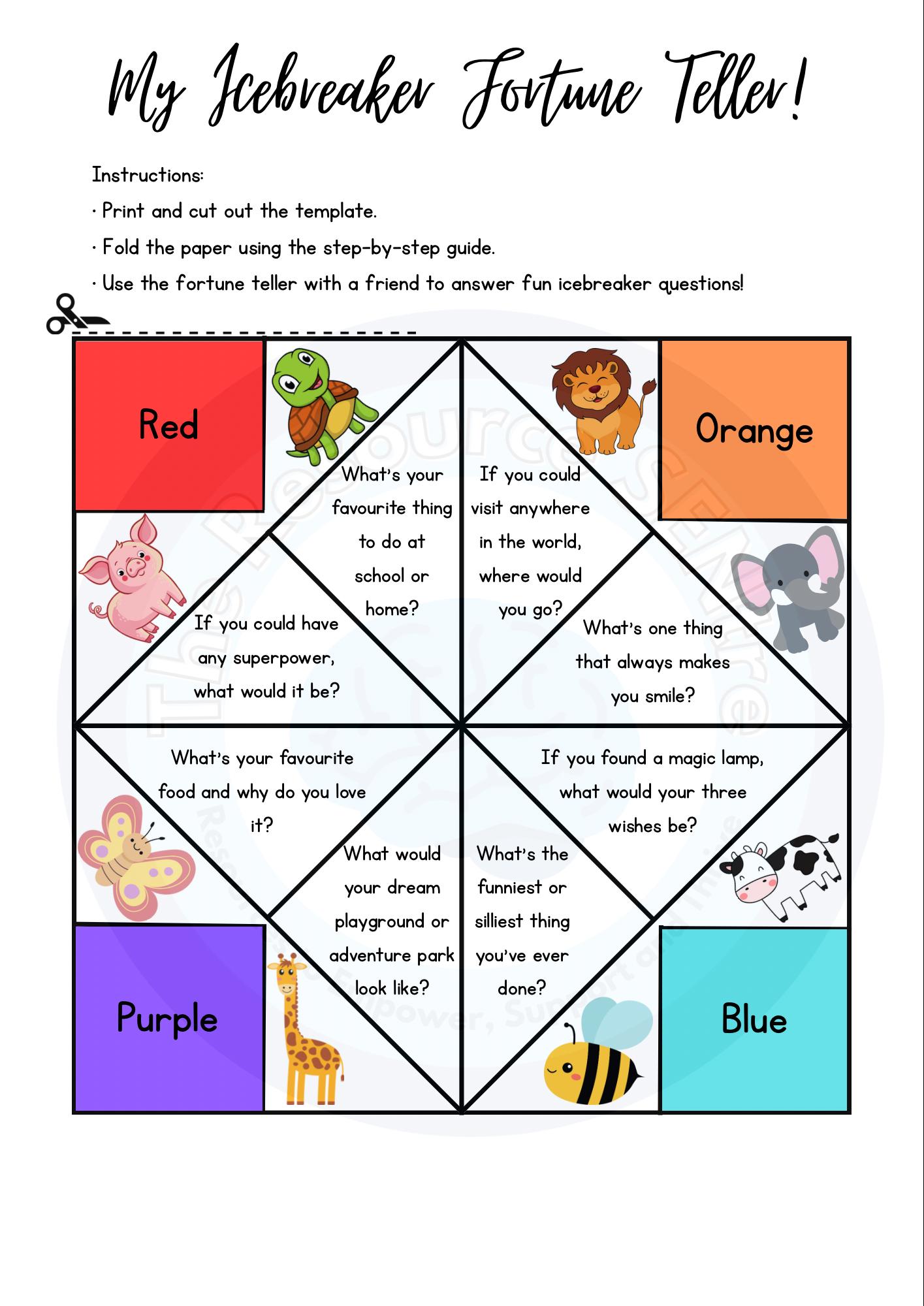 Icebreaker Fortune Teller | Cootie Catcher | All About Me Activity ...