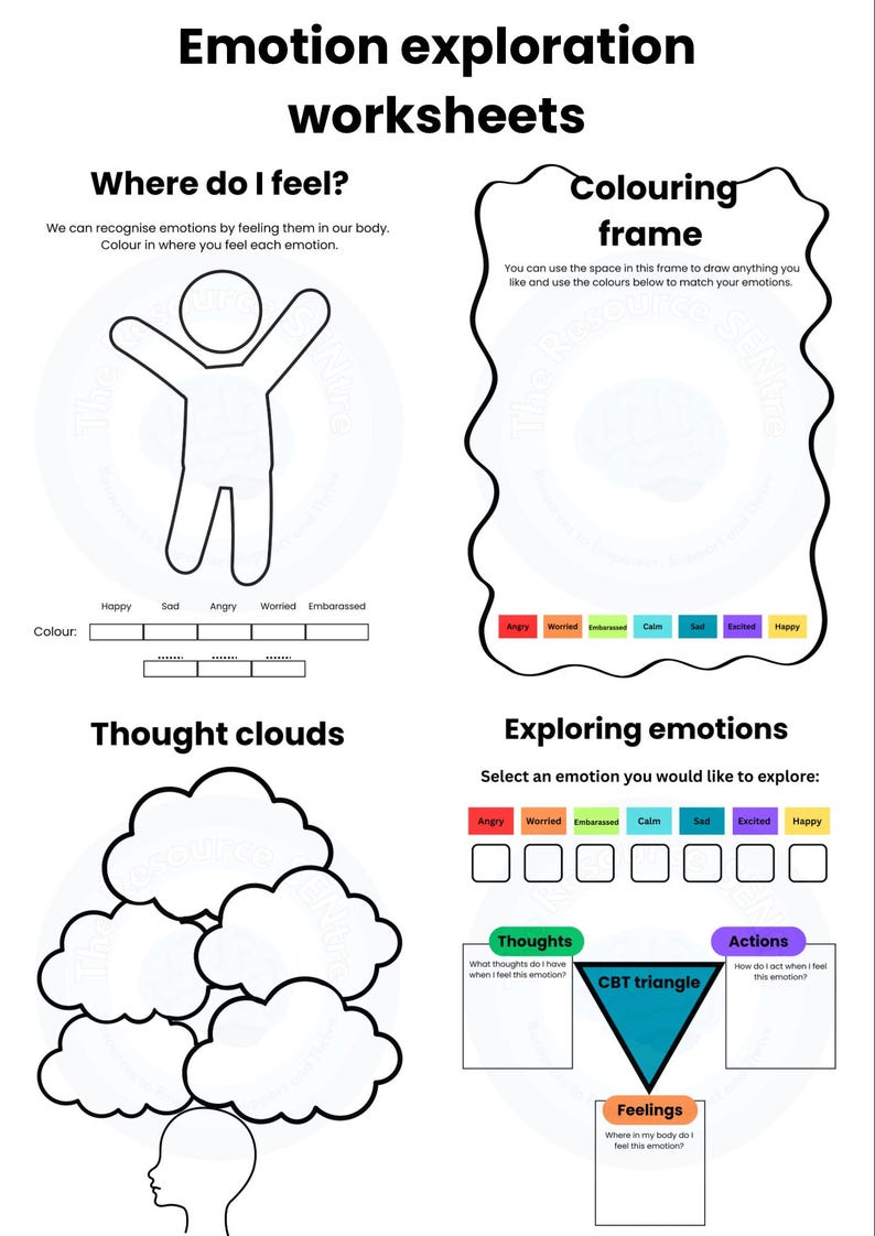Emotion Exploration Worksheet Bundle | Printable Emotional Regulation ...