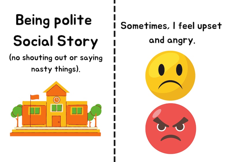 Being Polite Social Story No Shouting or Saying Nasty Things Children ...