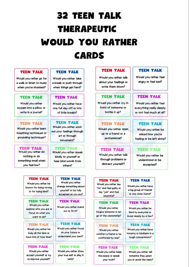 Would You Rather Therapy Game for Teens | Mental Health Question Cards ...