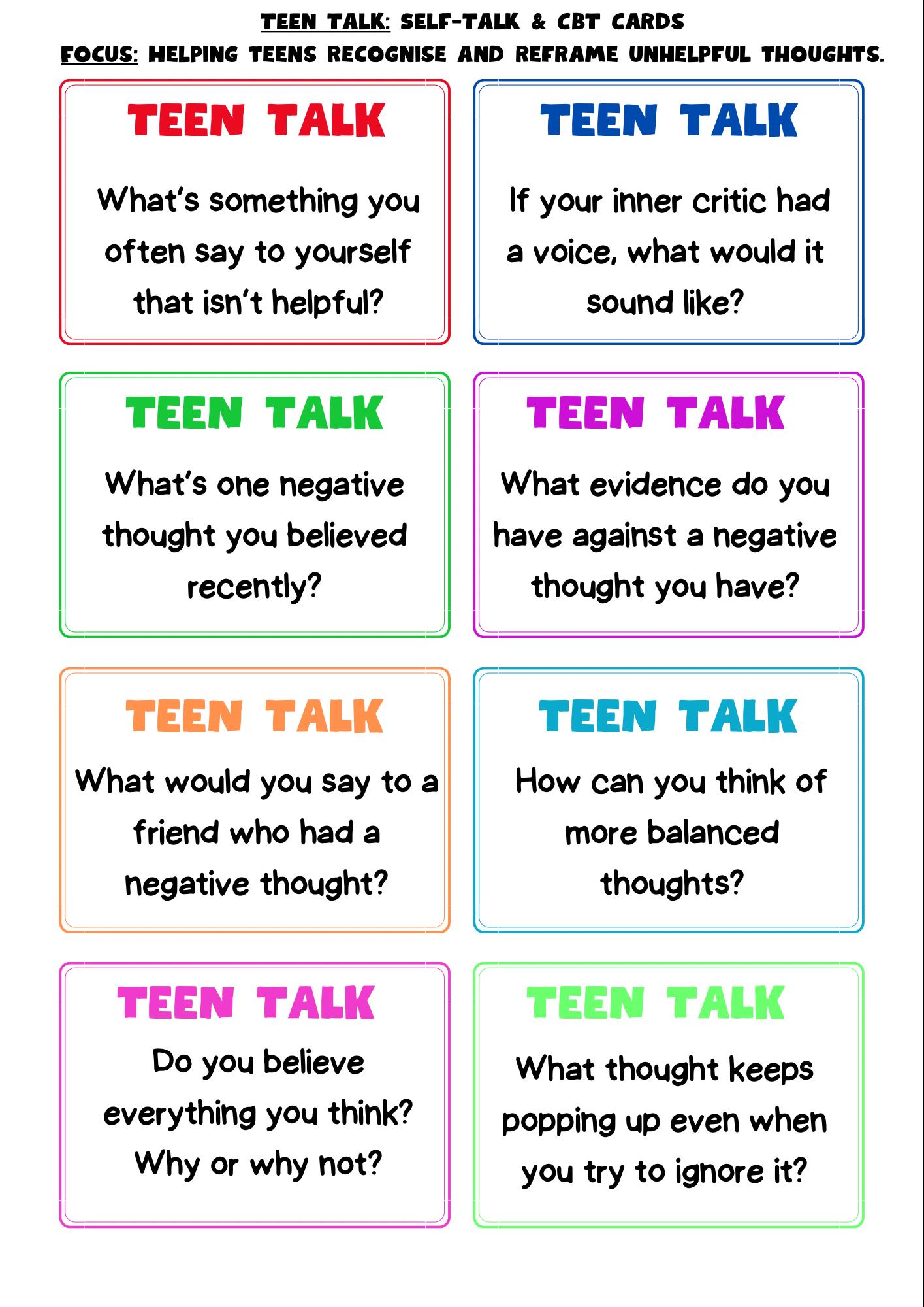 Question Card Bundle Therapy for Teens | Conversation Starters ...