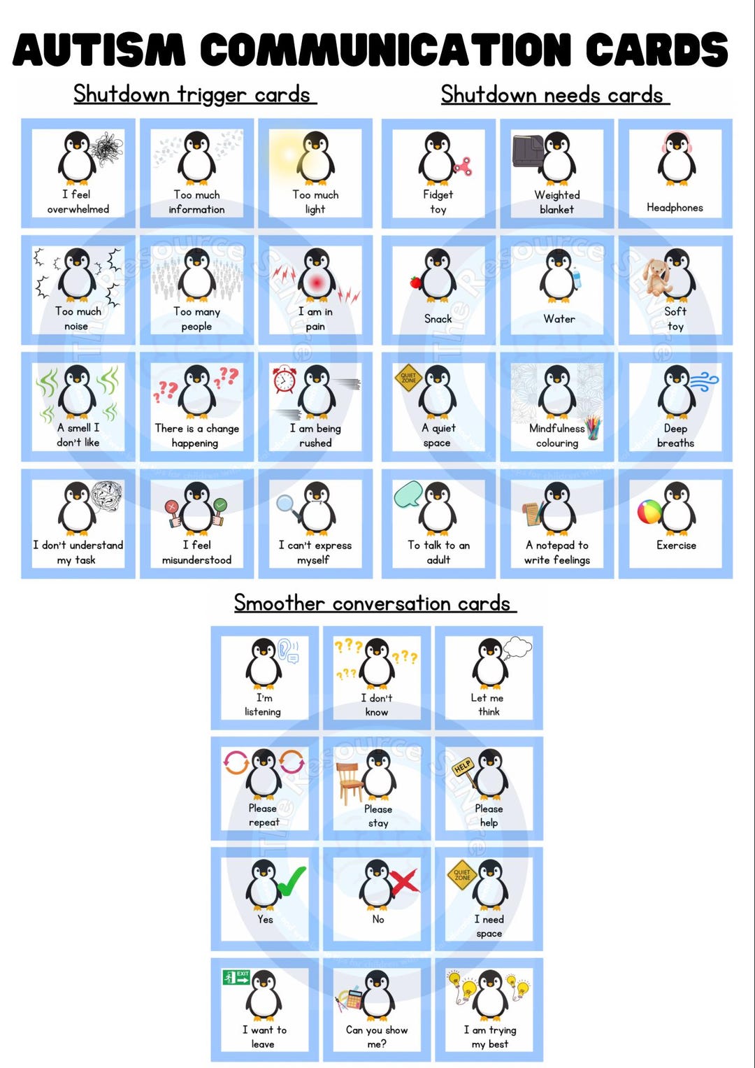 Autism Communication Cards: Shutdown Triggers & Needs - PDF File - Etsy
