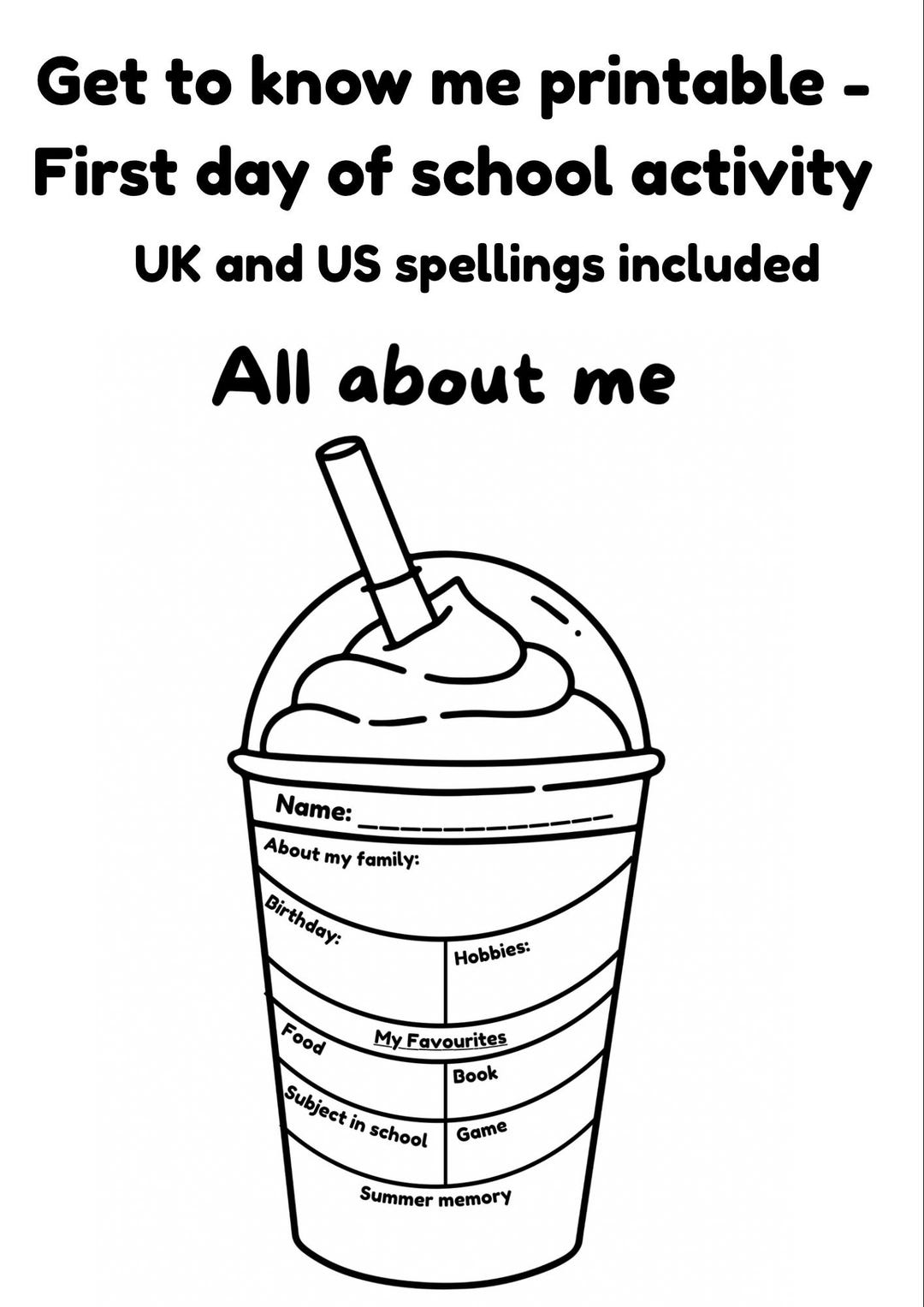 Get to Know Me Printable | First Day of School Activity - Etsy