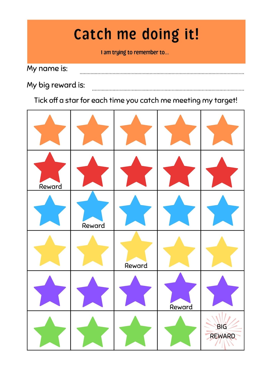 Stars Reward Chart for Kids: Behaviour Management (digital Download) - Etsy