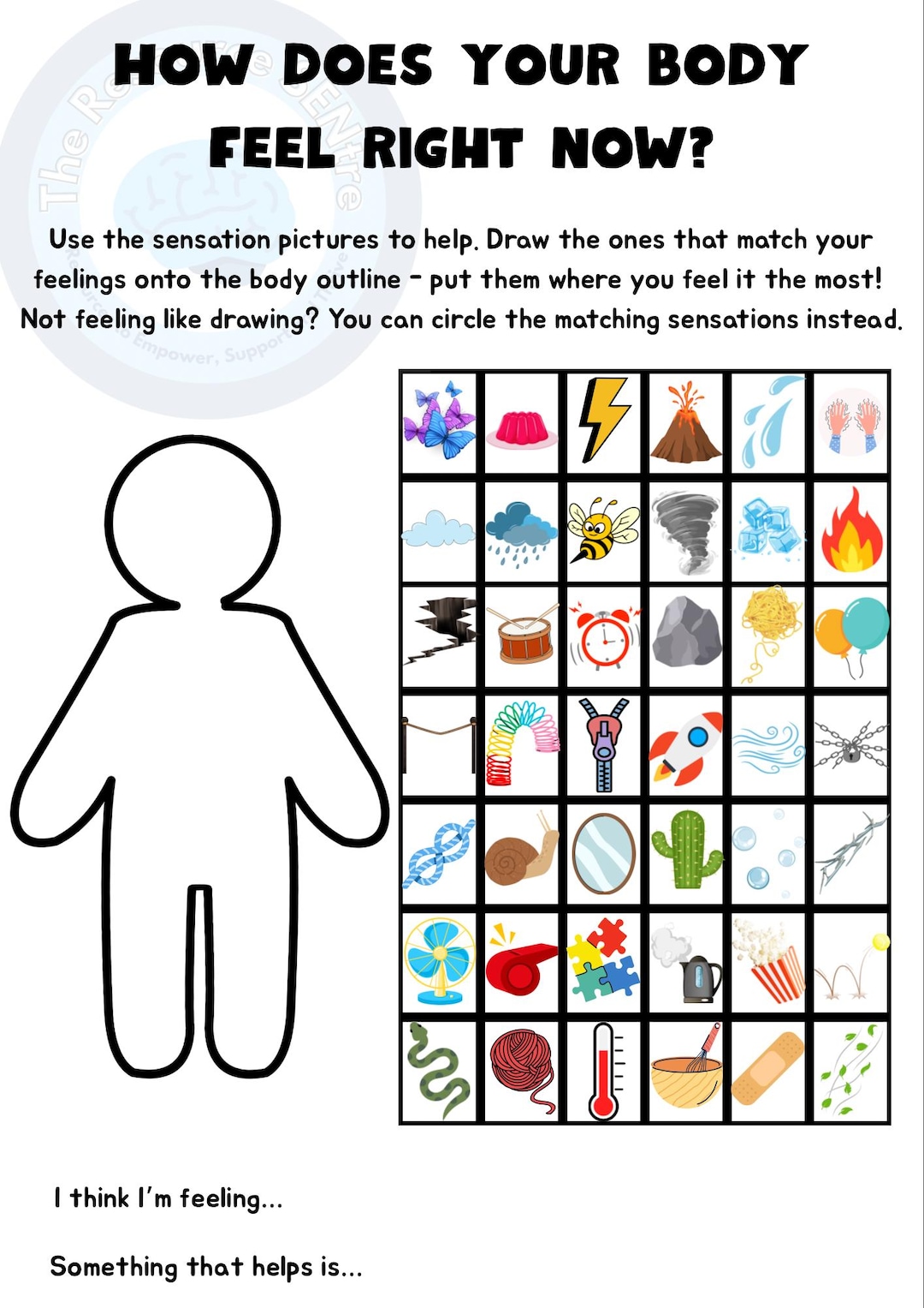 Emotions Physical Feelings Bundle | Body Sensation Check-in Worksheets ...