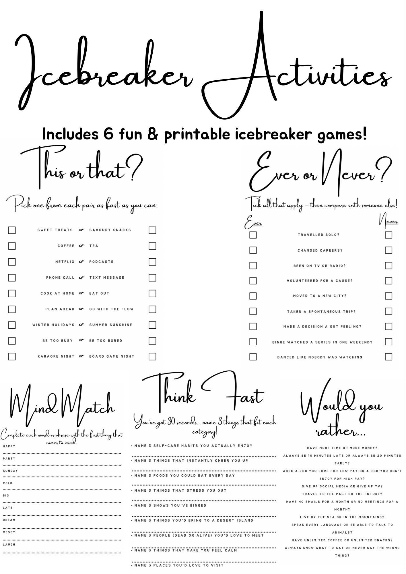 Printable Icebreaker Games for Adults: Group Activities Pack (PDF ...