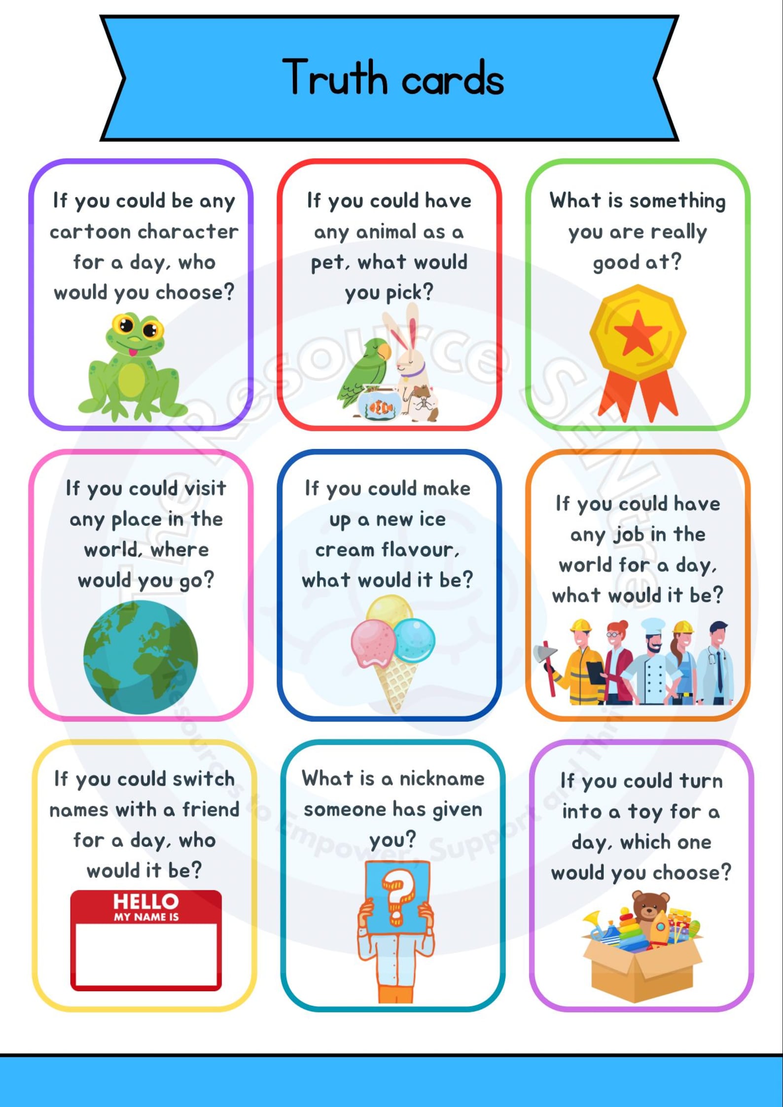 Children Icebreaker Questions | Children Truth or Dare Cards | Children ...