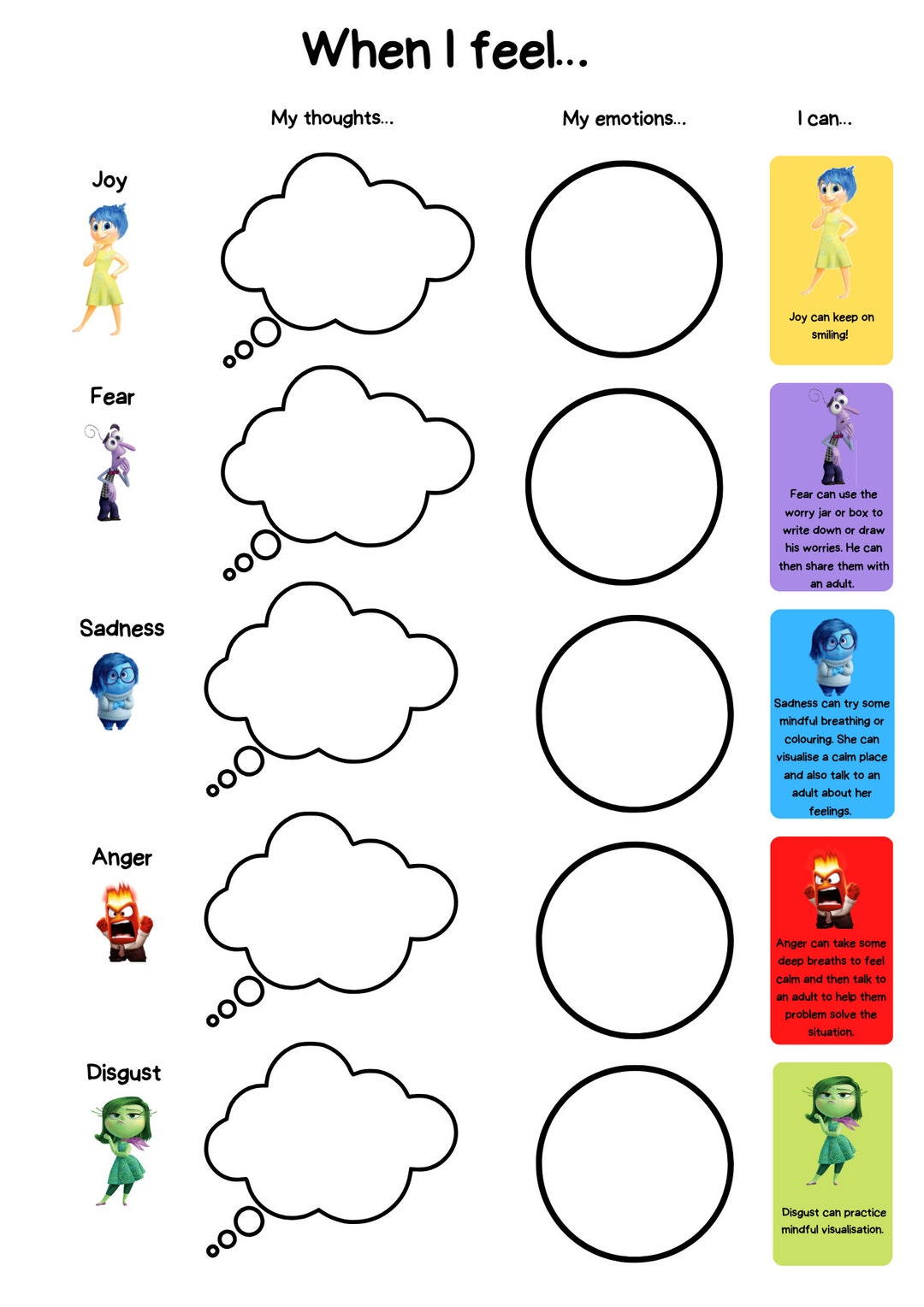 Inside Out Emotion Check in | CBT Worksheet | Emotional Regulation ... Inside Out Emotion Check in | CBT Worksheet | Emotional Regulation ...