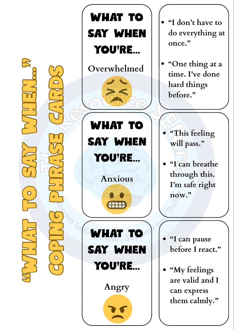 What to Say When Coping Cards | Printable Mental Health Cards | Instant ...