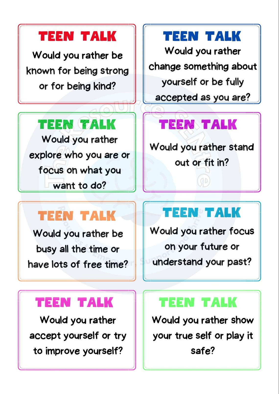 Would You Rather Therapy Game for Teens | Mental Health Question Cards ...