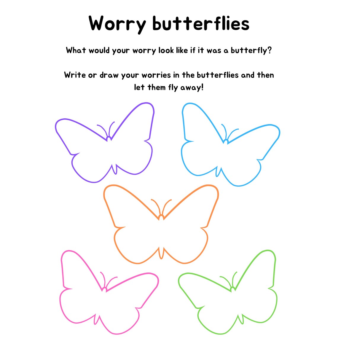 Worry Butterflies Catch Your Worries Worksheet Anxiety Support for ...