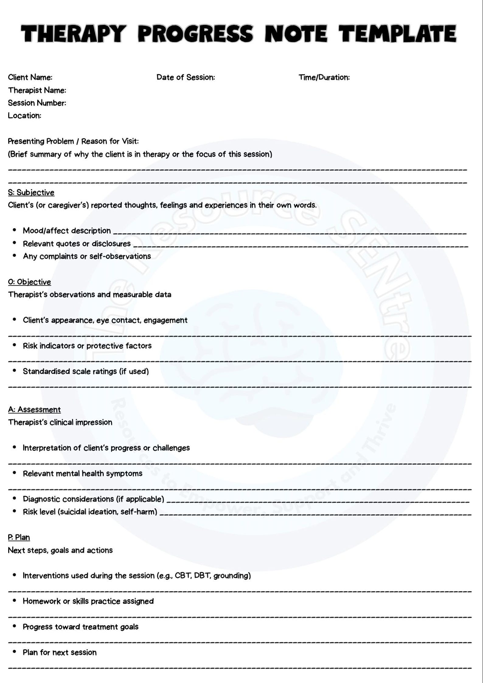 Editable Therapy Progress Note Template | Therapist Note Template ...