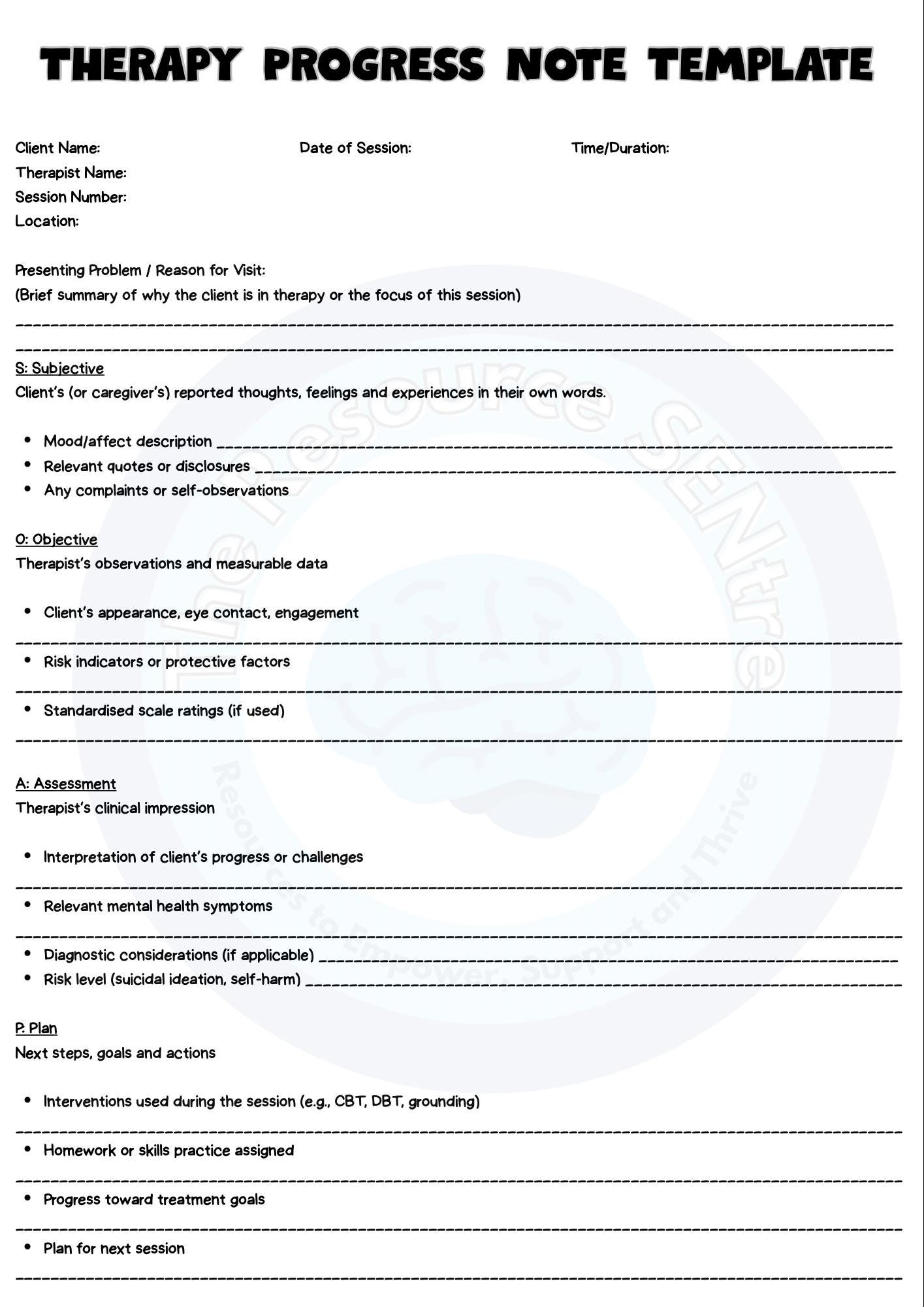 Editable Therapy Progress Note Template: SOAP Format (PDF & DOC) - Etsy