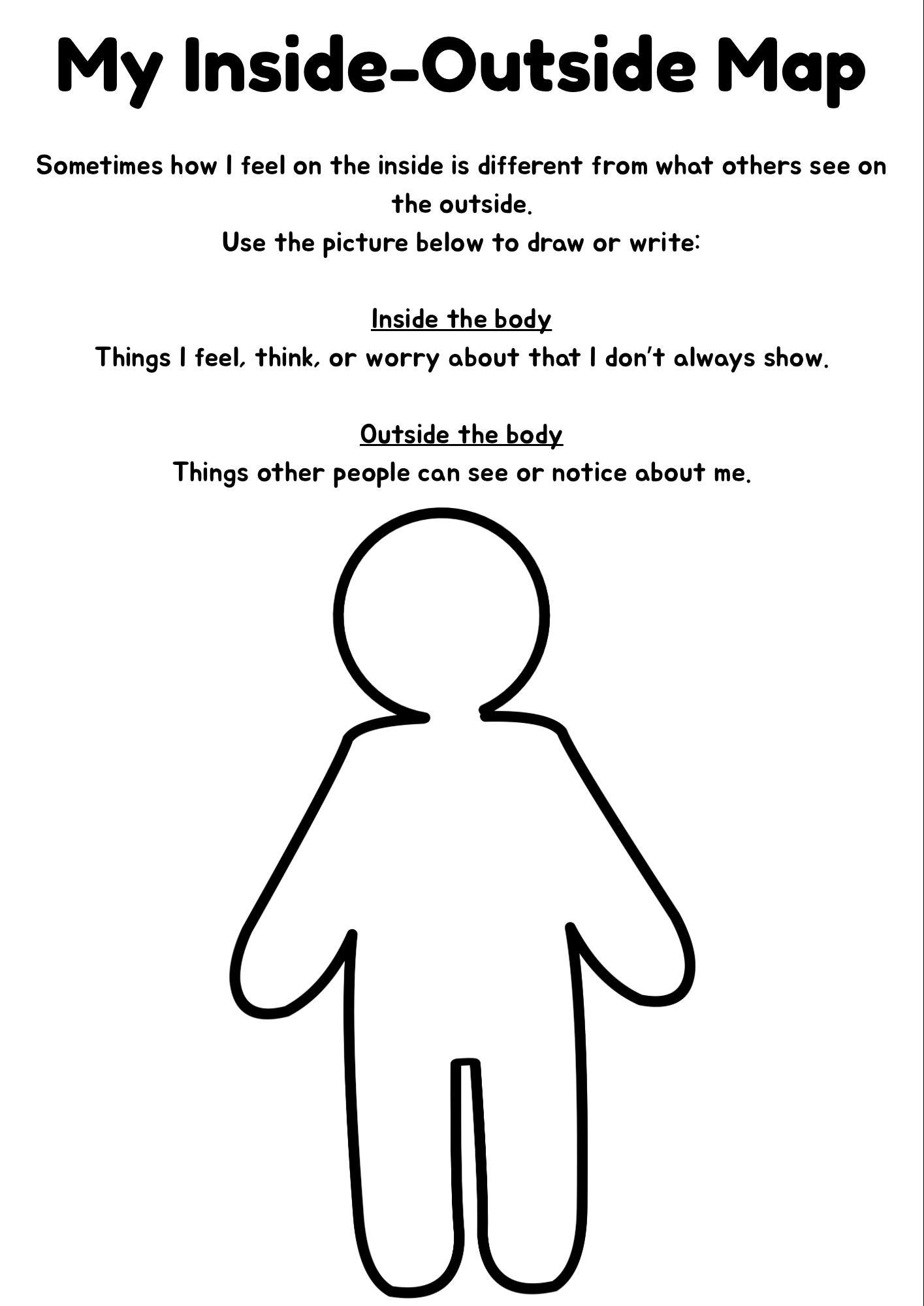 Inside Outside Feelings Map | Printable Emotional Awareness Worksheet ...