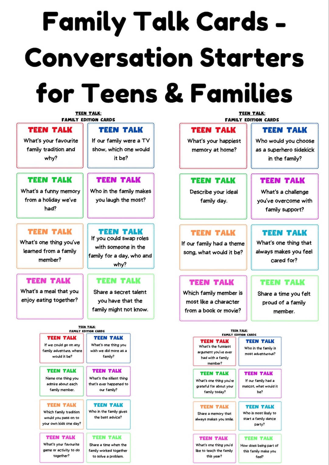 Family Talk Cards – Conversation Starters for Teens & Families - Etsy