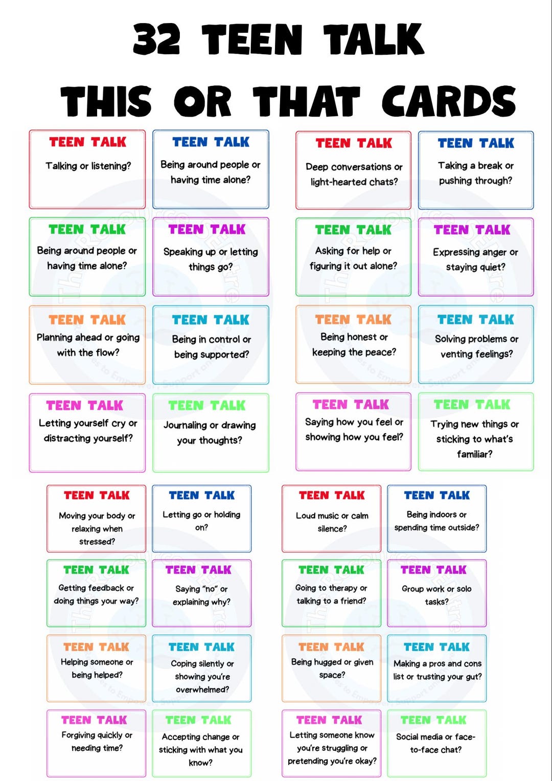 This or That Therapy Game for Teens | Mental Health Question Cards ...