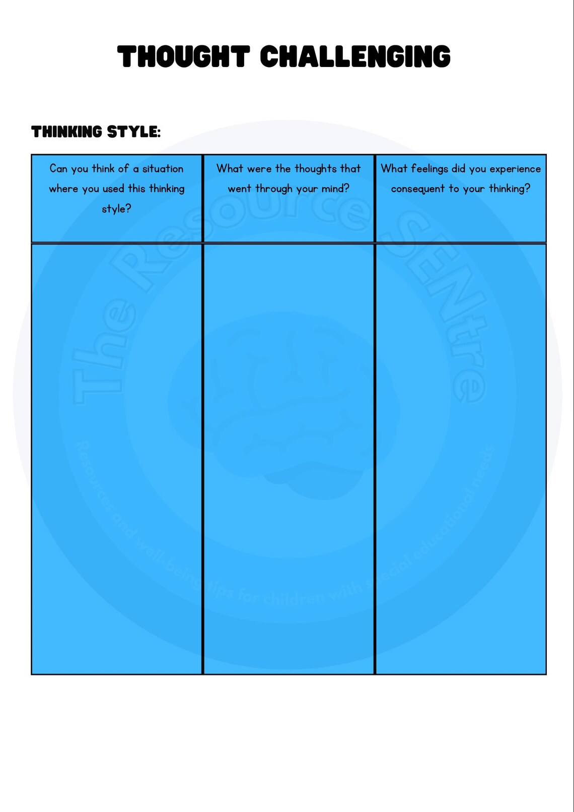 Thought Challenging Worksheets | Cognitive Restructuring | Cognitive ...