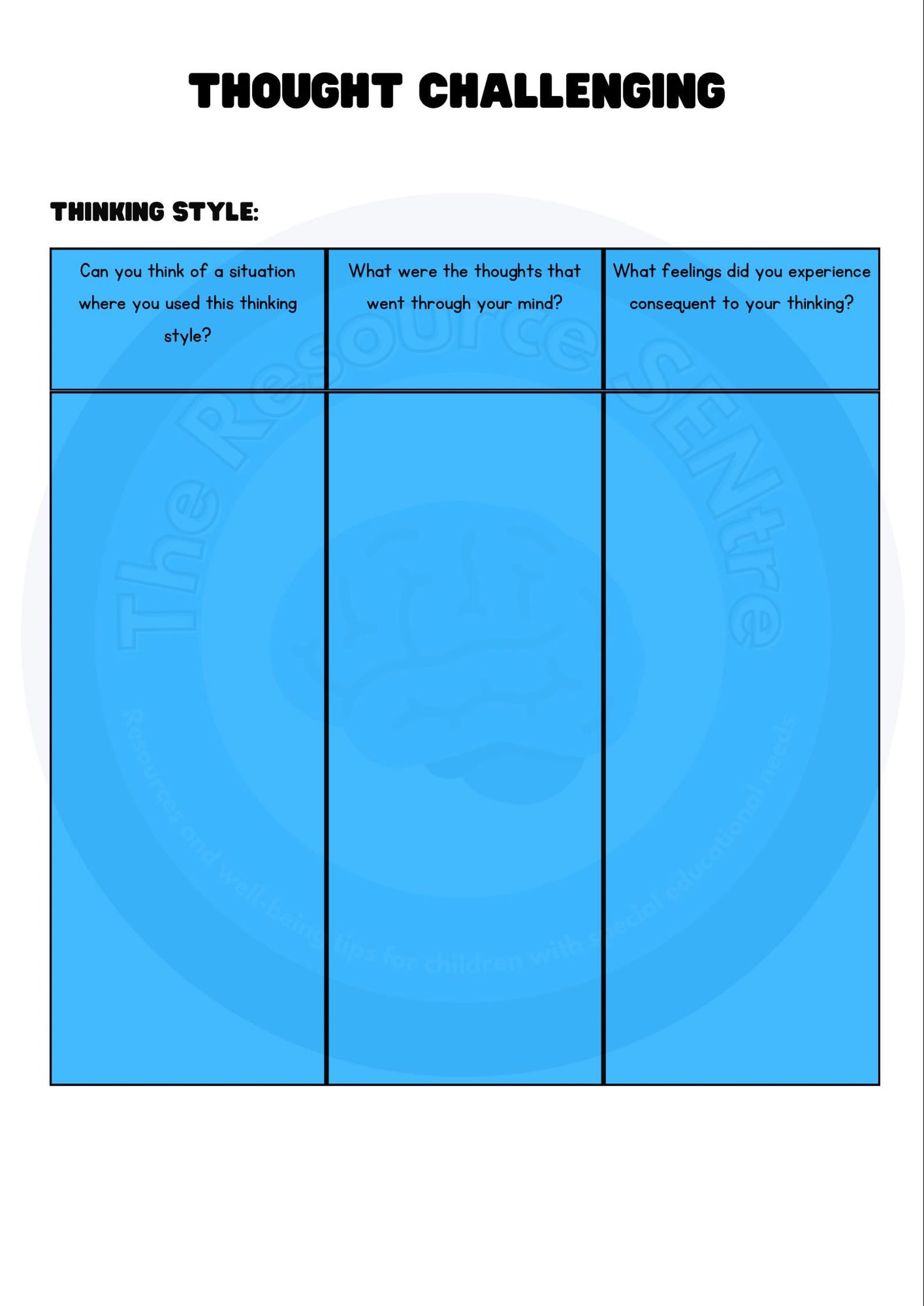 Thought Challenging Worksheets | Cognitive Restructuring | Cognitive ...